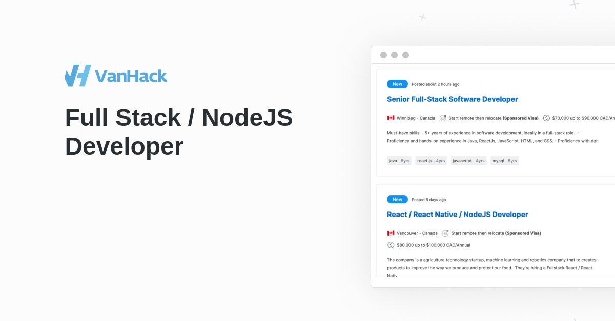 Full Stack / NodeJS Developer - VanHack
